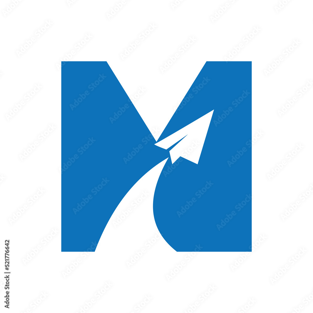 Letter M Travel Logo Combine With Flying Airplane Vector Template ...