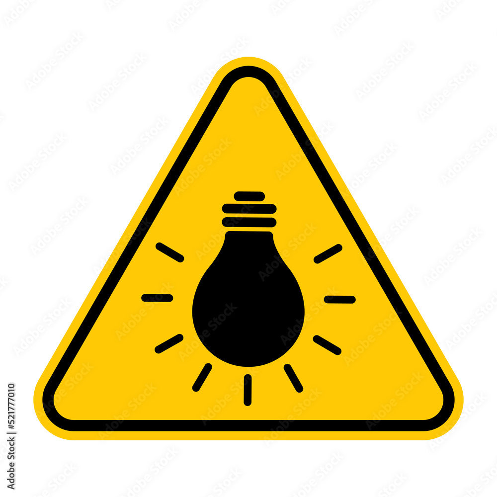 Bright light warning sign. Vector illustration of yellow triangle sign ...