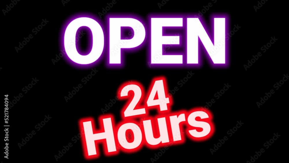 Colourful Neon Lights Open 24 Hours Letters Signboard. Stylish ...