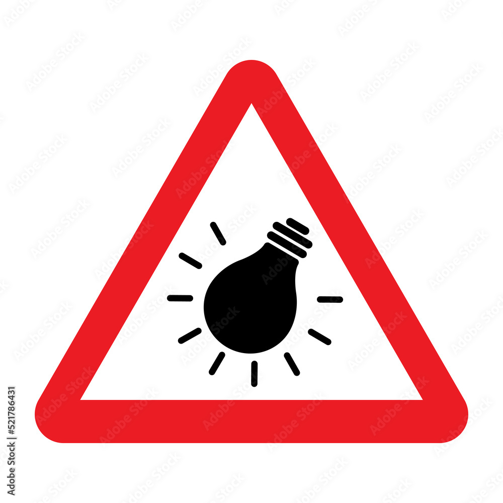 Bright light warning sign. Vector illustration of red triangle sign ...