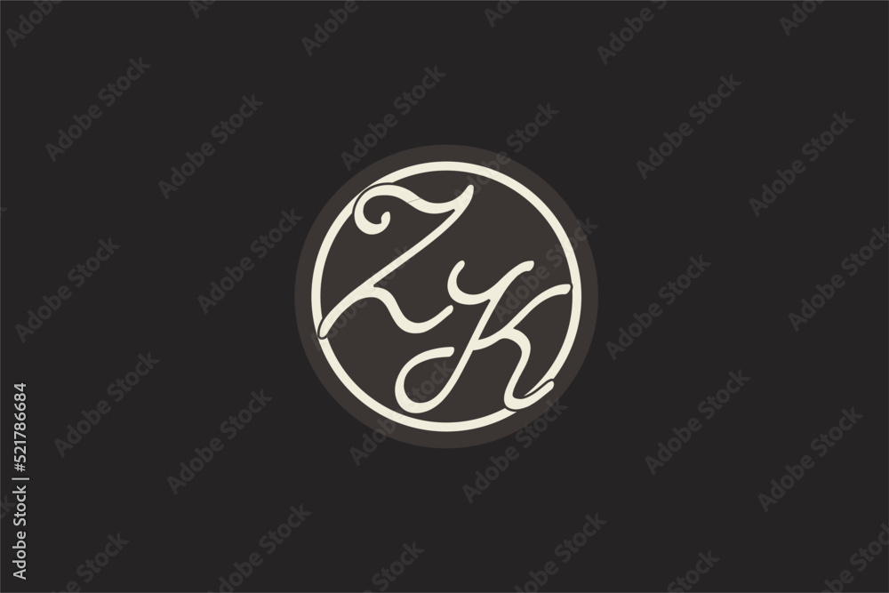 Initial letter ZK monogram logo with simple and creative cirle line ...