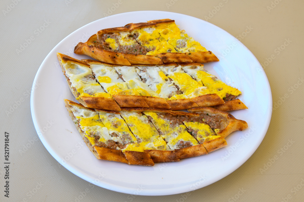 Kiymali pide. Turkish pide with minced meat. Turkish pizza mince pita ...