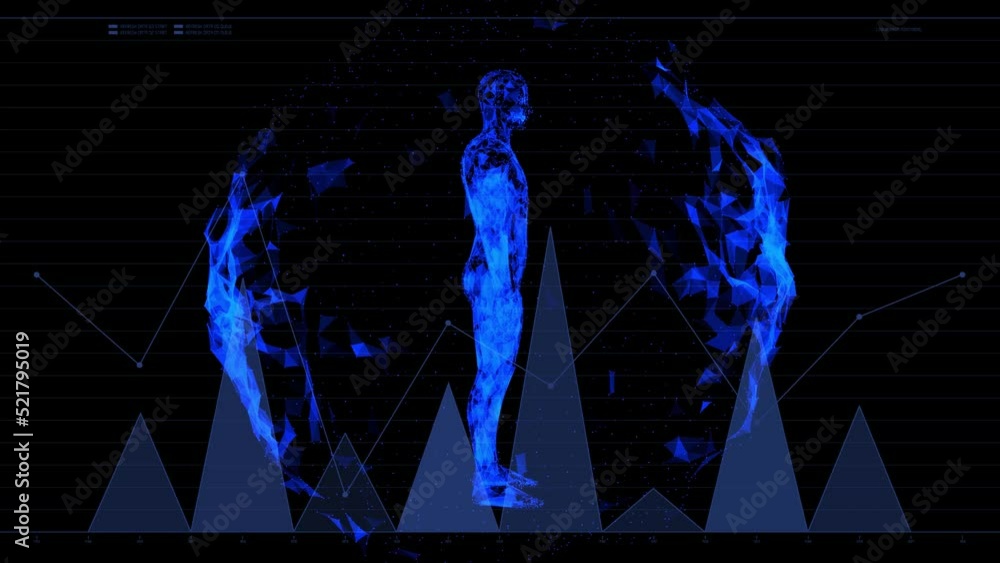 3d human body, futuristic medical scan with infographics animated data ...