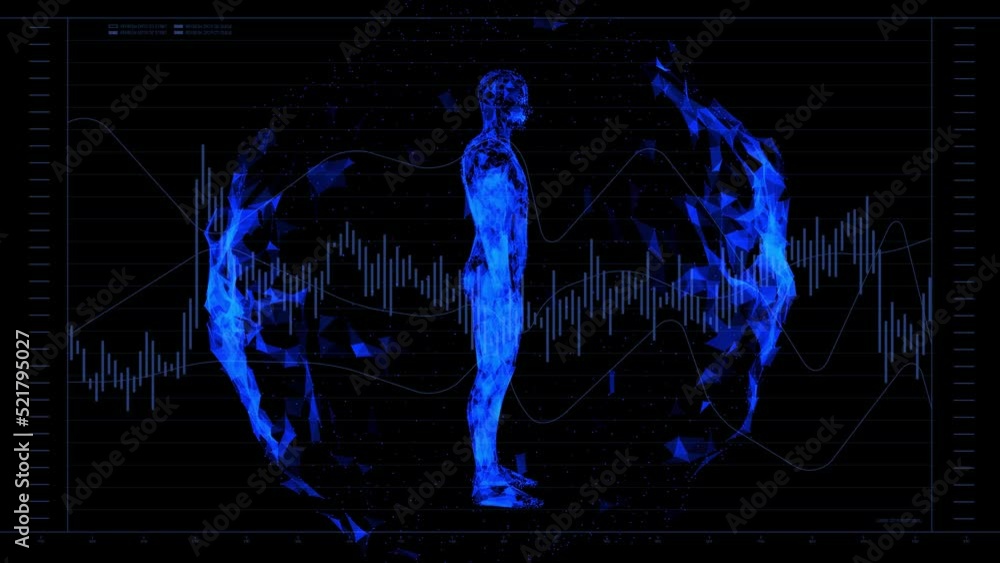 3d human body, futuristic medical scan with infographics animated data ...