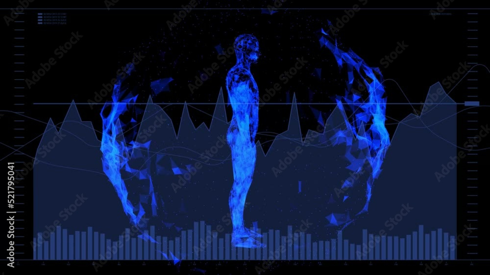 3d human body, futuristic medical scan with infographics animated data ...