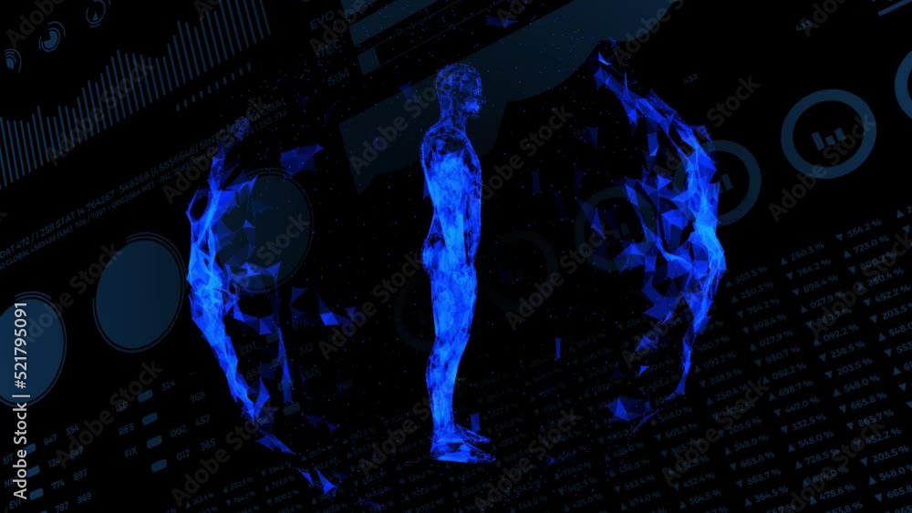 3d human body, futuristic medical scan with infographics animated data ...