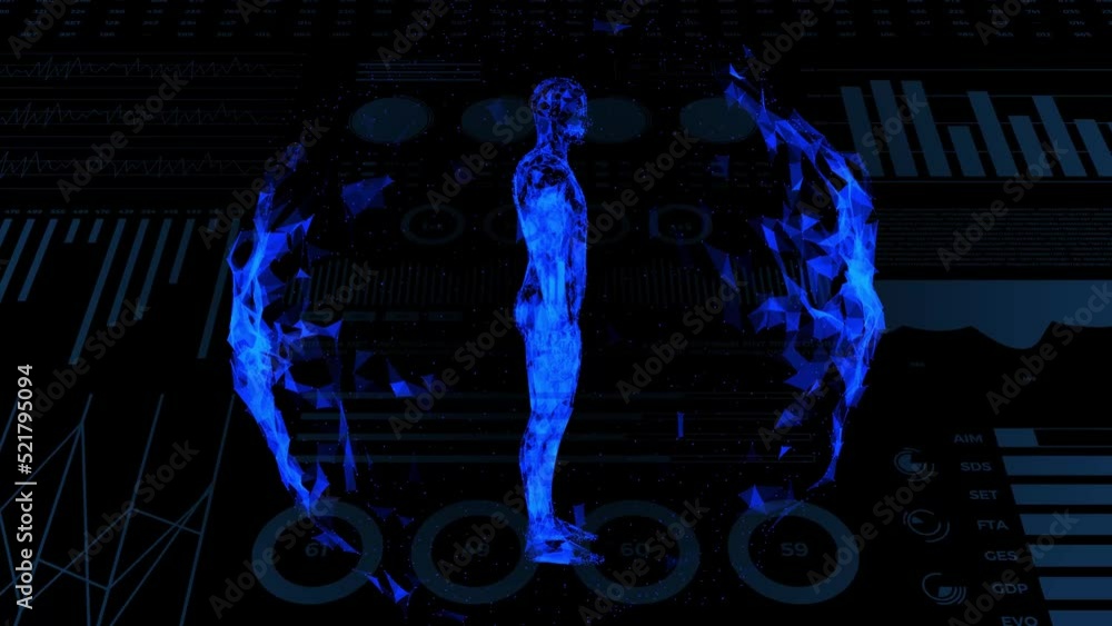 3d human body, futuristic medical scan with infographics animated data ...