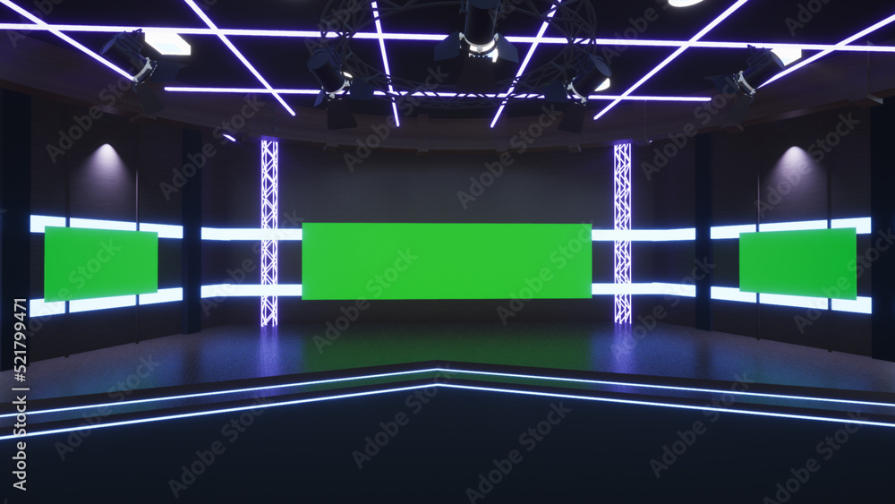 virtual studio set with green screen shot 3d illustration Stock ...