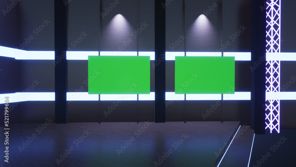 virtual studio set with green screen shot 3d illustration Stock ...