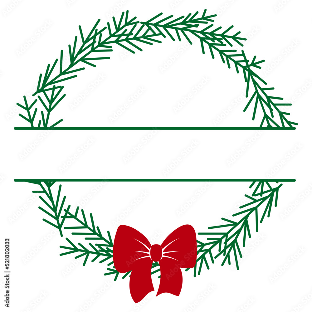 Christmas split monogram svg, Pine branch wreath svg, Winter round ...