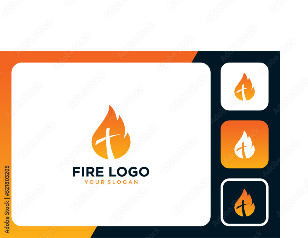Vetor de fire logo design with cross or church do Stock | Adobe Stock