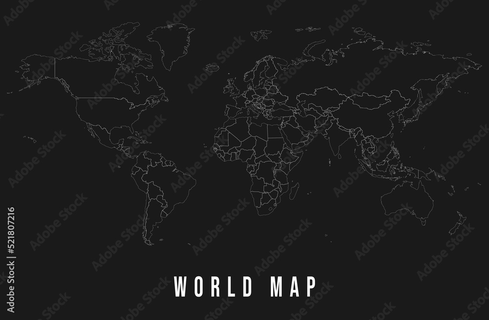 Detailed world map with borders of states. Isolated world map. Vector ...