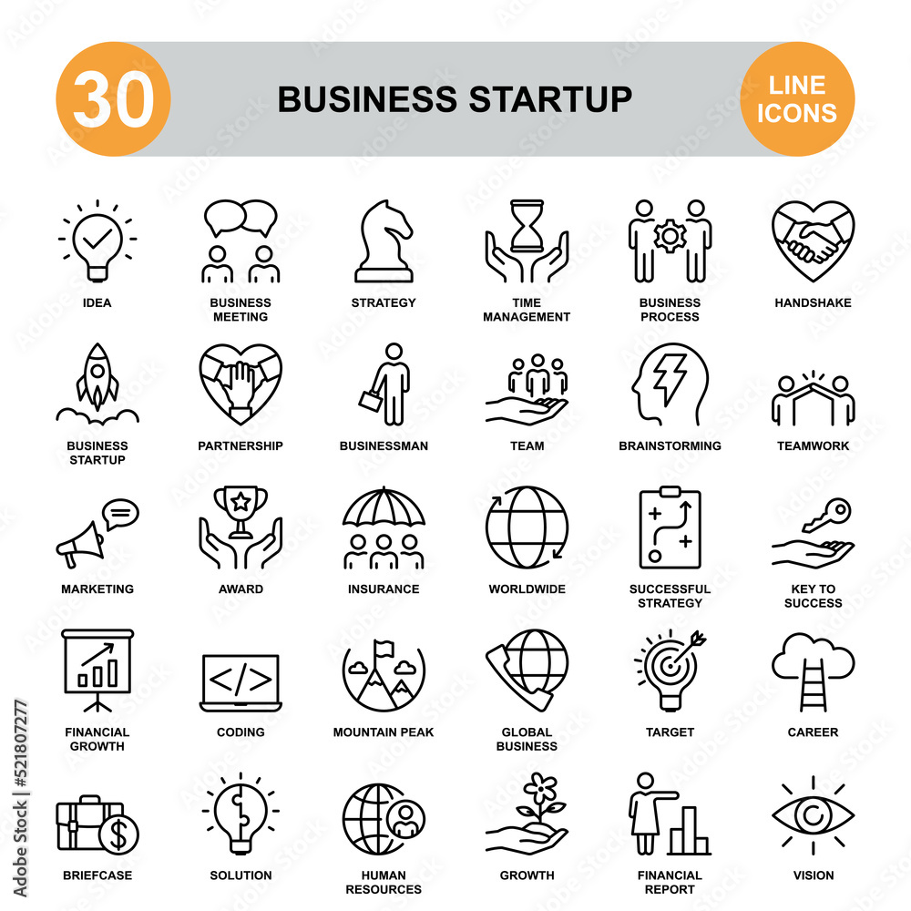 Business startup. icon set contains such icons as light bulb ...