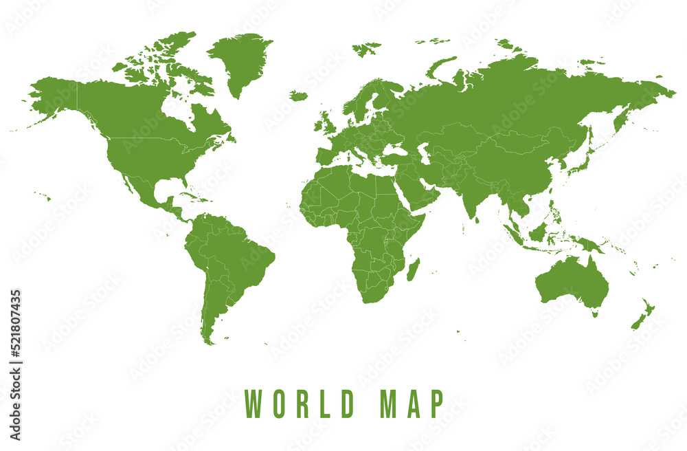 Detailed world map with borders of states. Isolated world map. Vector ...