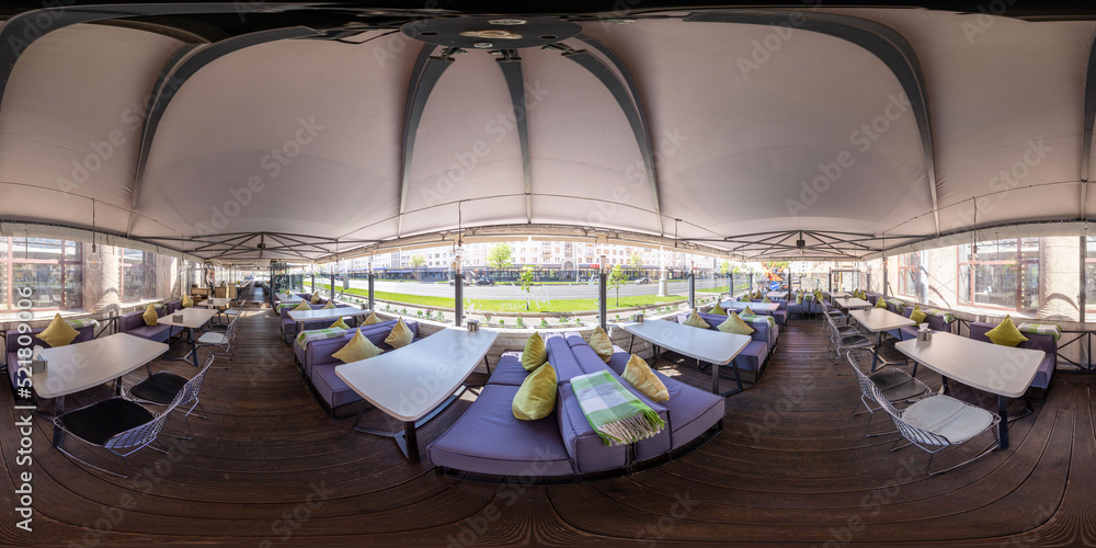 Inside of the interior of luxury stylish terrace in modern restaurant ...