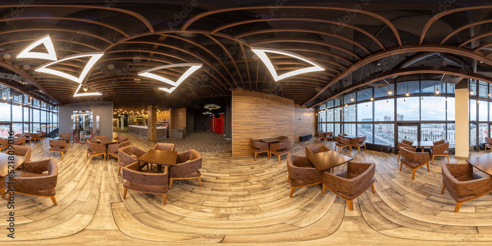 Restaurant with panoramic windows on the top floor, 360 panorama in ...