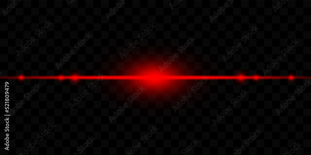 Red laser beam with neon illumination. Isolated on transparent ...