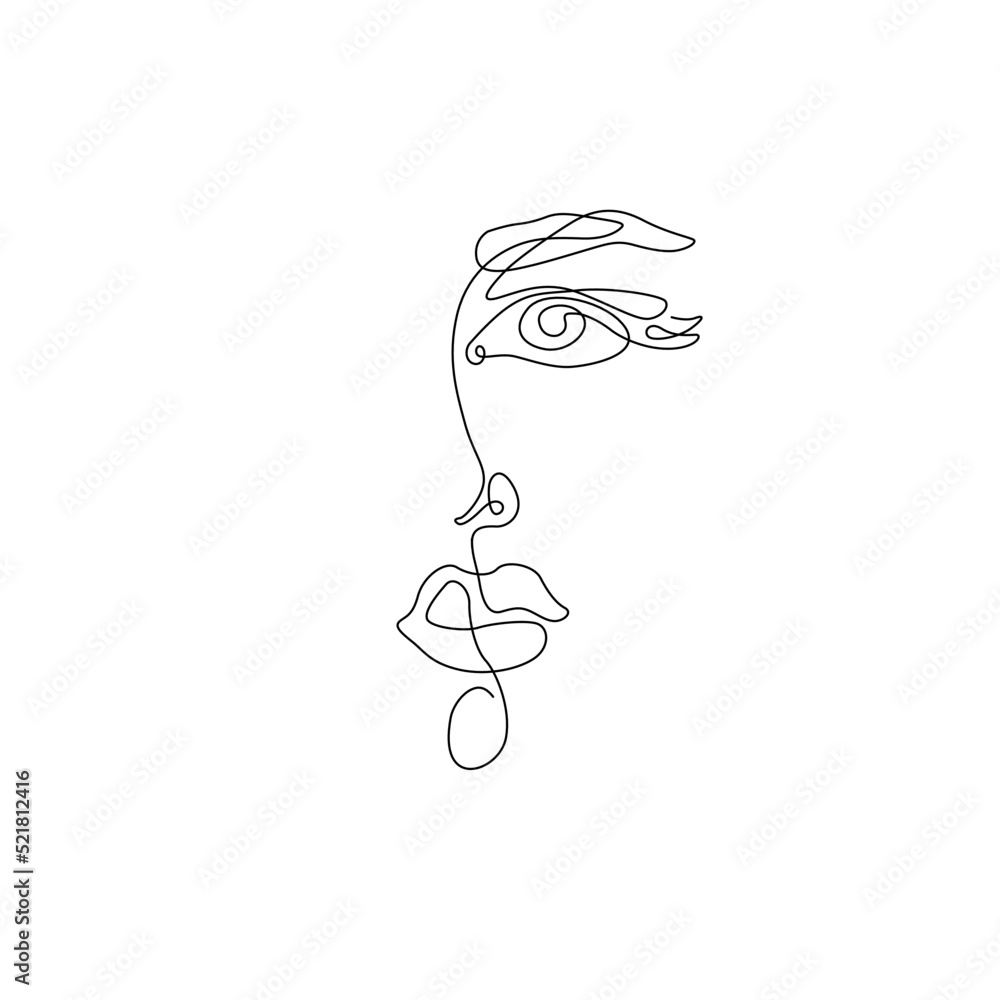 Woman abstract portrait, continuous line drawing, face of the girl is a ...