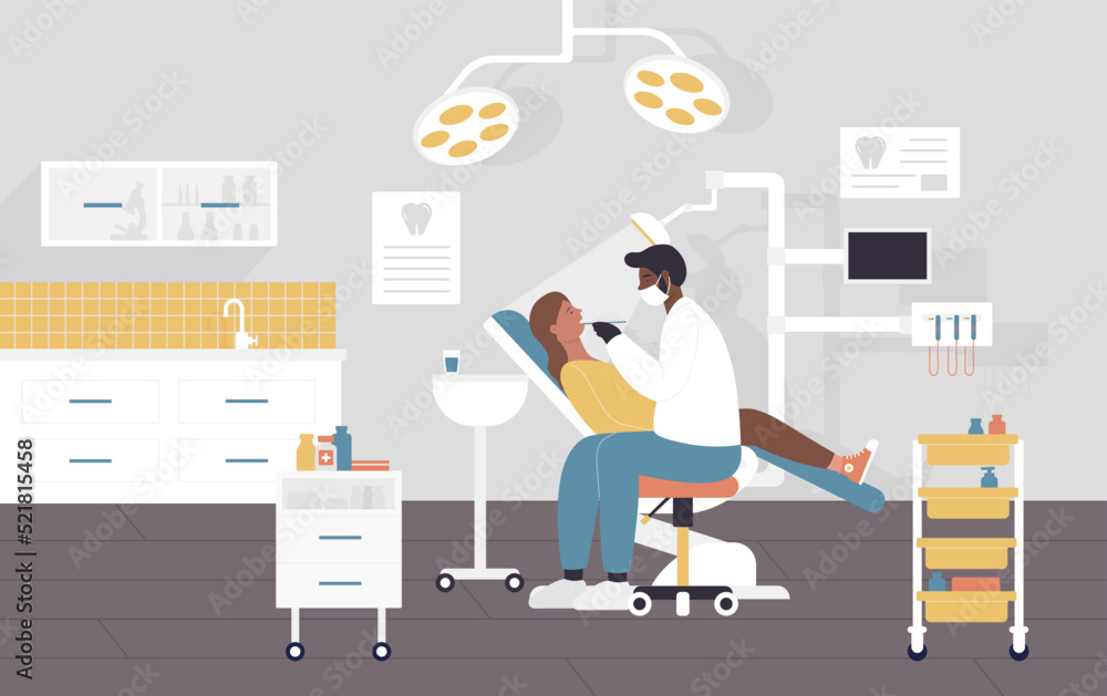 Visit to dentist for treatment and examination of teeth in dental ...