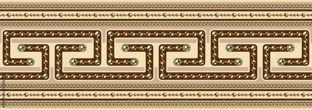 Ancient greek borders with gold chains, beads. Greek roman meander ...