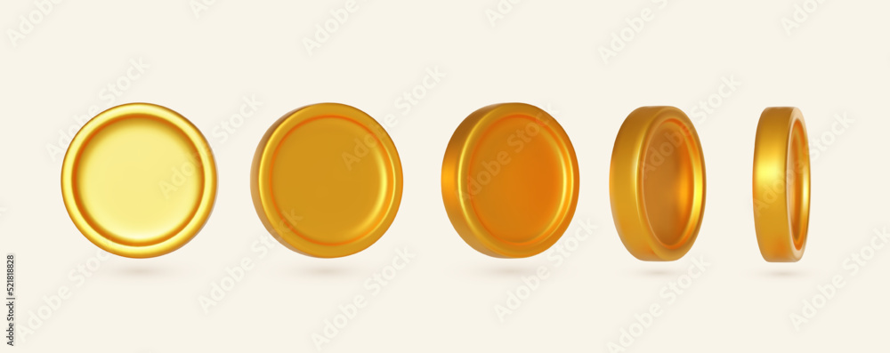 Set of golden coin in different shape isolated on white background ...
