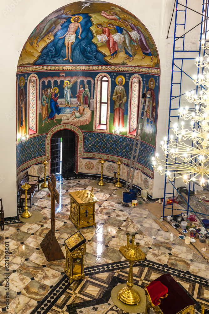 christian church interior decoration altar and wall painting holy icons ...