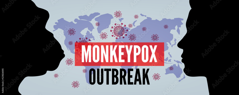 monkeypox virus outbreak monkey and man profile silhouettes world map ...