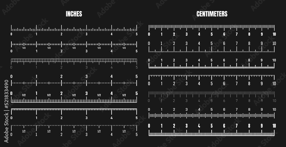Realistic white centimeter and inch scale for measuring length or ...
