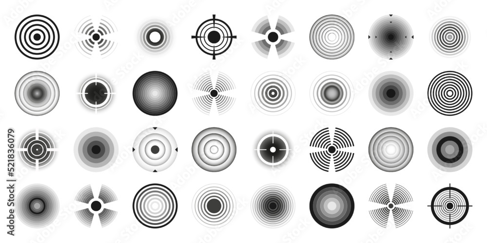 Vetor de Various weapon sights, black crosshair icons. Aim, shooting ...
