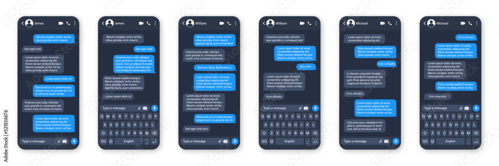 Messaging app design, user interface. SMS text frame. Conversation chat ...