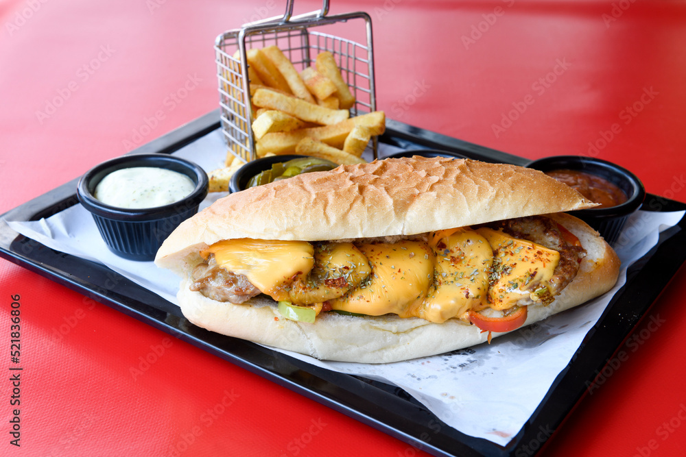 Close-up shot of Izmir's famous Turkish Traditional Kumru Sandwich ...