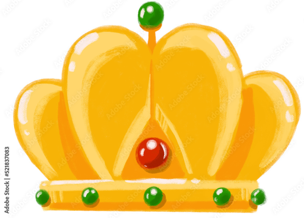 Golden shiny crown with jewel cartoon illustration hand drawing king ...