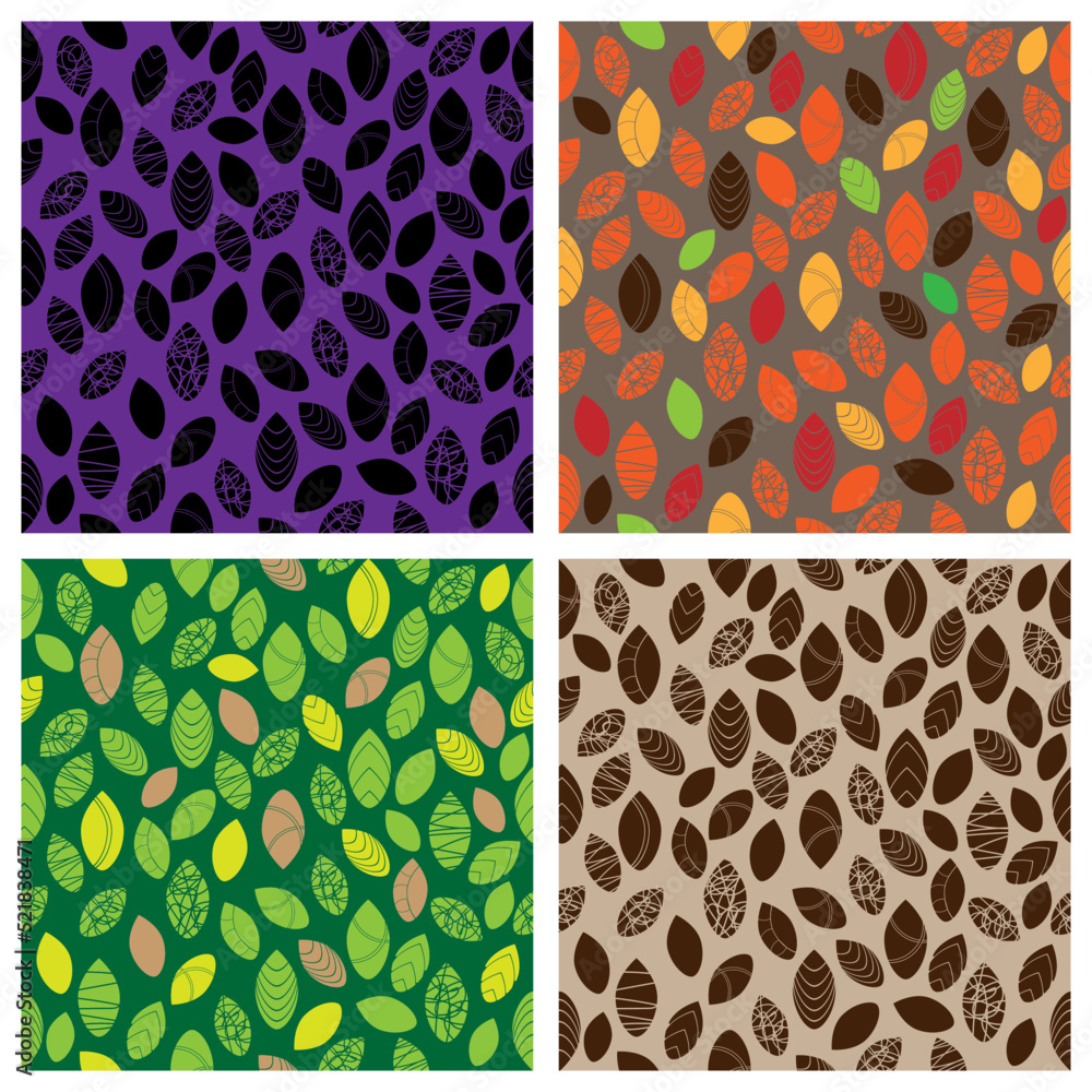 Simple leaves seamless pattern Random colorful leaf shapes with ...