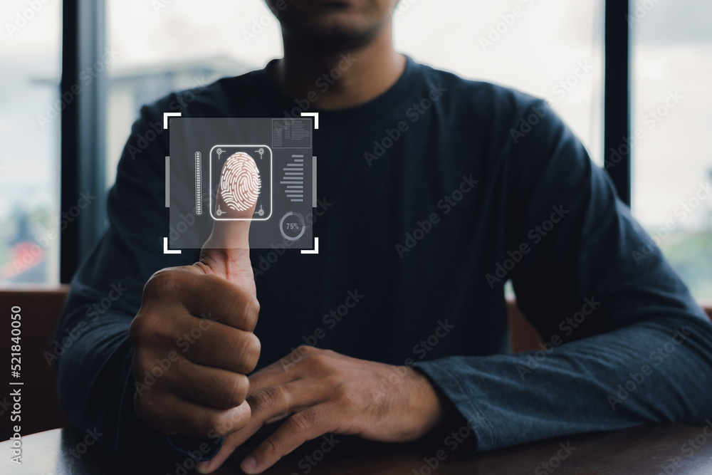 Cyber security fingerprint verification scanning concept. User login ...