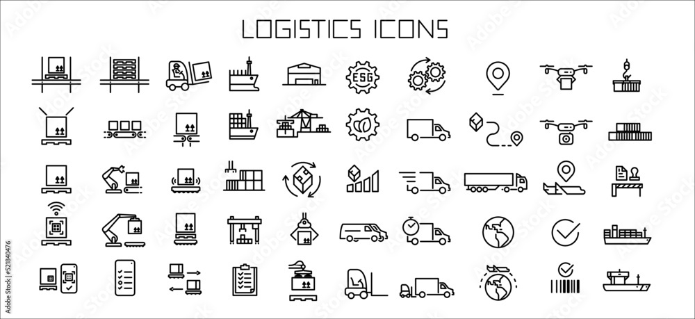 logistics icons, vector illustration line icons about logistics ...