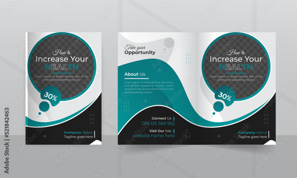 Vetor de Medical clinic bi fold brochure cover layout hospital a4 book ...