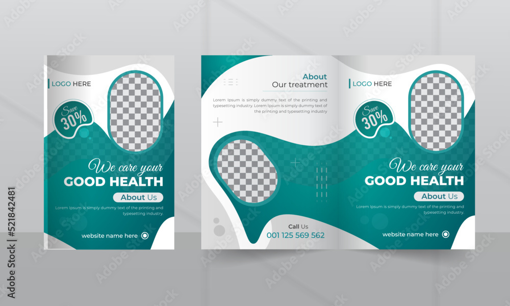 Medical clinic bi fold brochure cover layout hospital a4 book cover ...