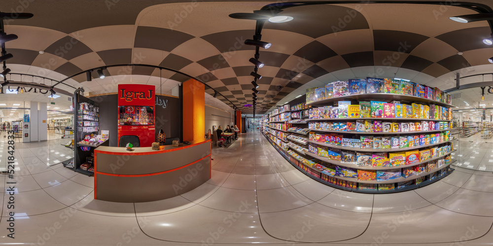 360 seamless hdri panorama of the board game store, board games in ...