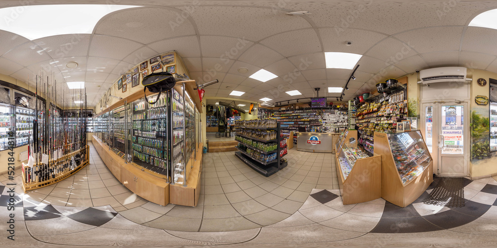 Full spherical seamless hdri panorama 360 degrees. Fishing tackle shop ...