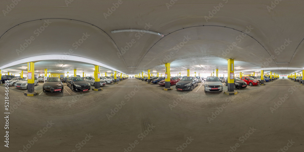 Full spherical seamless hdri panorama 360 degrees angle inside parking ...