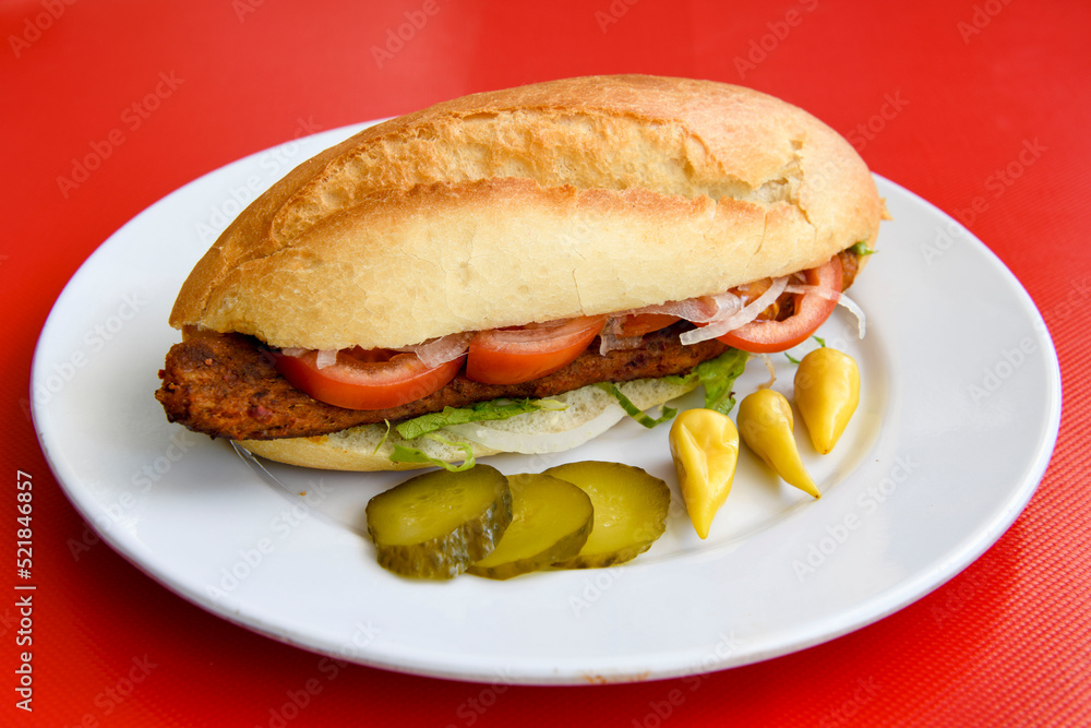 Close-up shot of Izmir's famous Turkish Traditional Kumru Sandwich ...