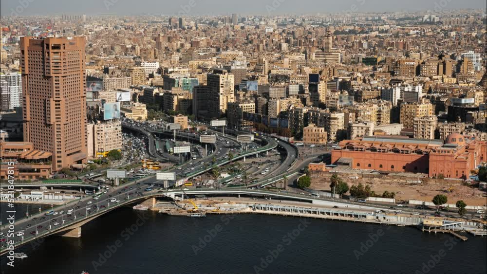 Daily life, traffic jams, transport motion in Old Cairo. Timelapse. The ...