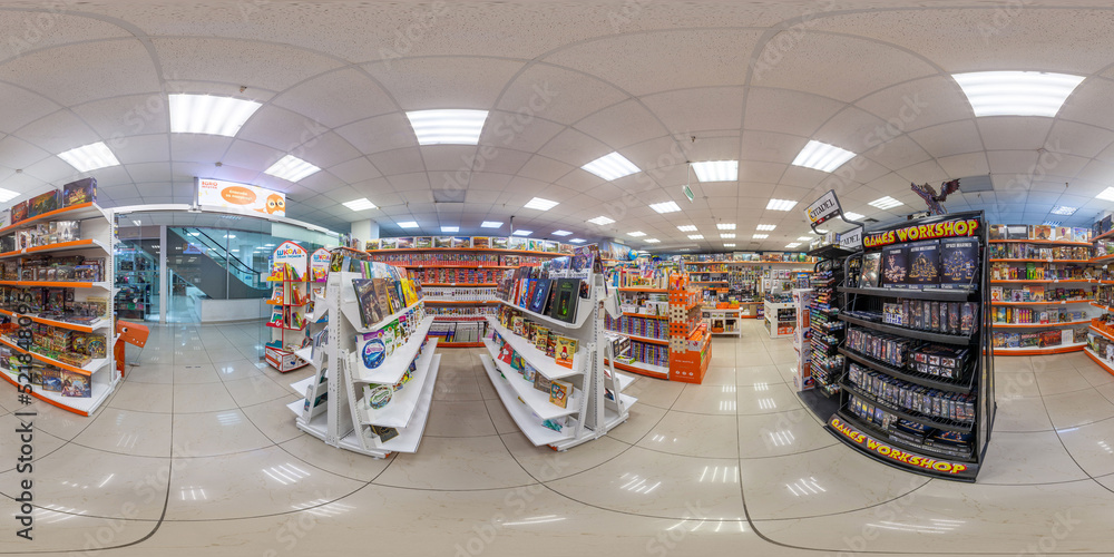 360 seamless hdri panorama of the board game store, board games in ...