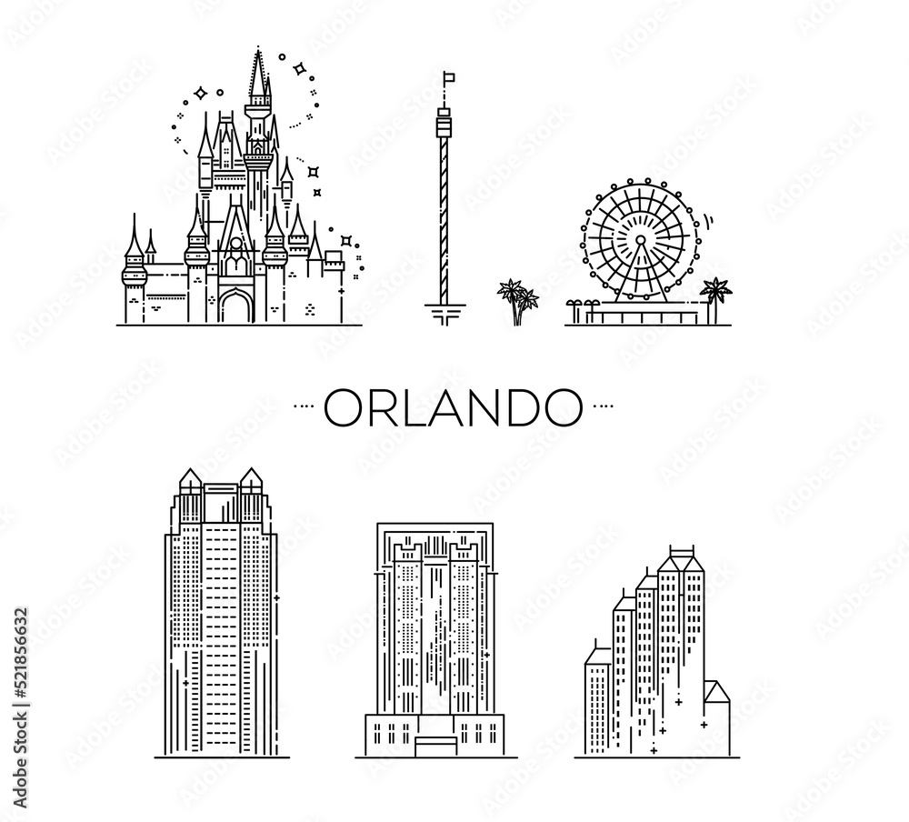 Orlando architecture line skyline illustration. Vector symbols Stock ...