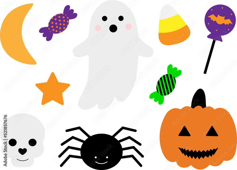 Cute Halloween Ghost pumpkin spider vector illustration Stock Vector ...