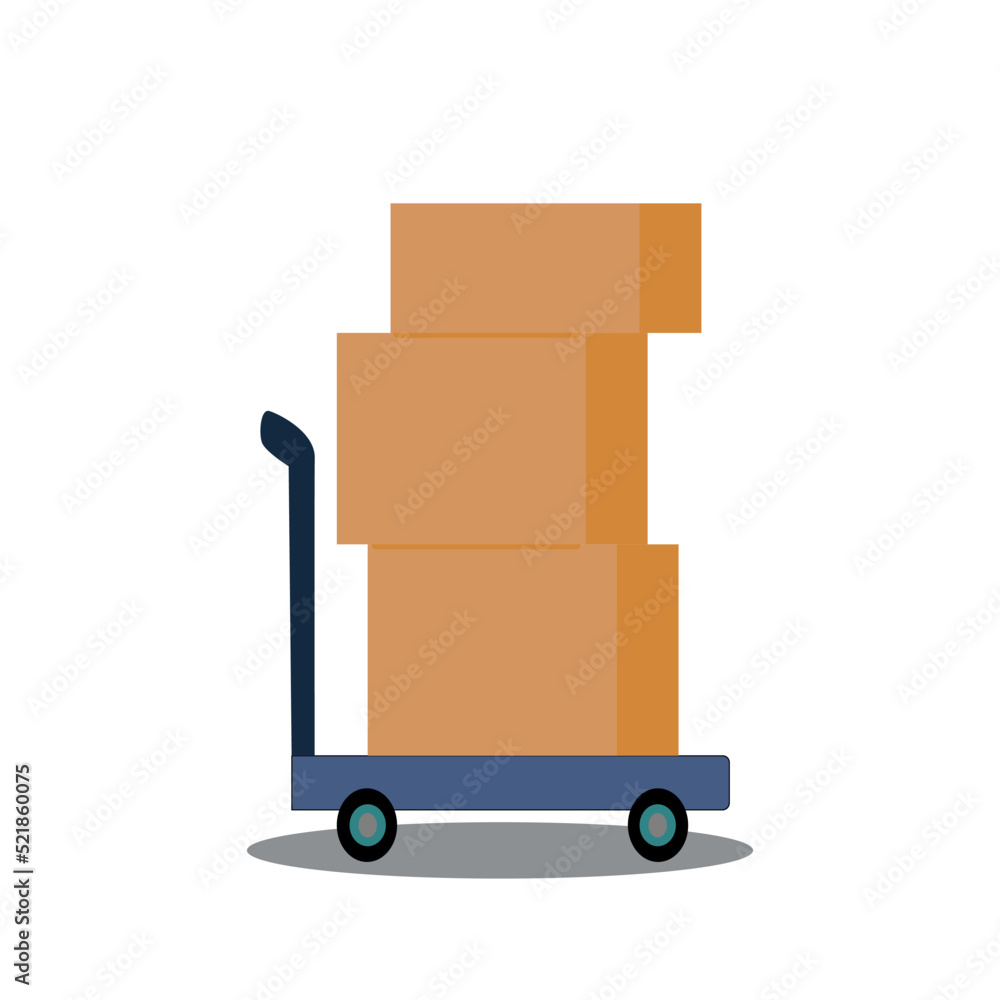 The trolley cart with goods box on white background. cartoon flat style ...
