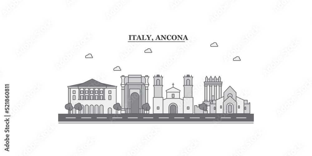 Italy, Ancona city skyline isolated vector illustration, icons Stock ...