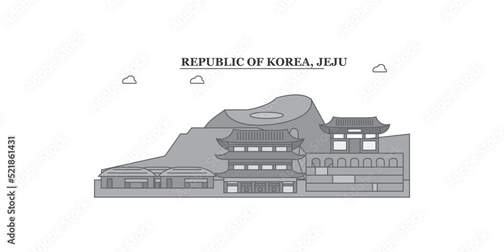 Korea, Jeju city skyline isolated vector illustration, icons Stock ...