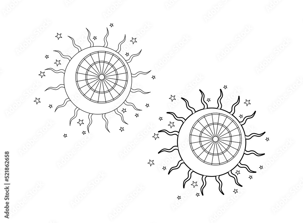 Sun, full moon and stars. Esoteric image for magical and astrological ...