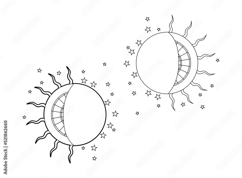Moon phases. Half moon, quarter moon. Esoteric image for magical and ...